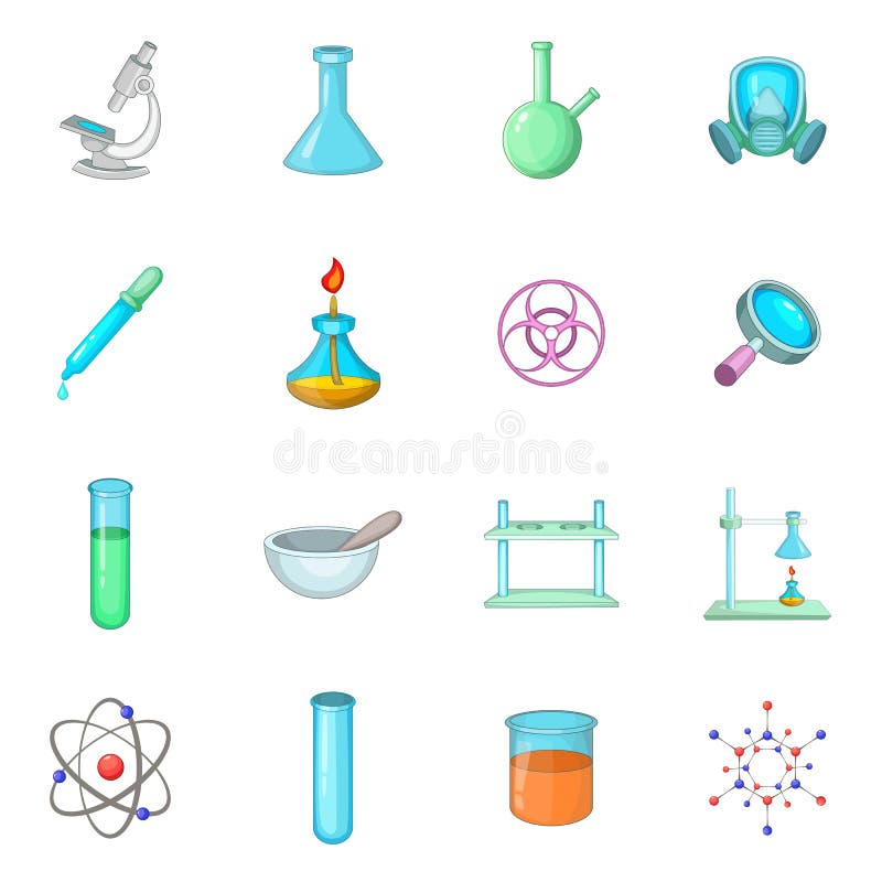 Chemical Lab Icons Set, Cartoon Style Stock Vector - Illustration of ...