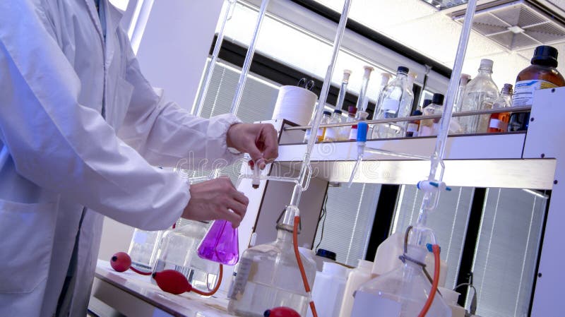 Chemical Lab - Technician on Work - Blue Light Stock Image - Image of ...