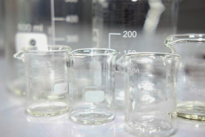 Chemical Laboratory Beaker Glassware. Science Research & Develop Stock ...