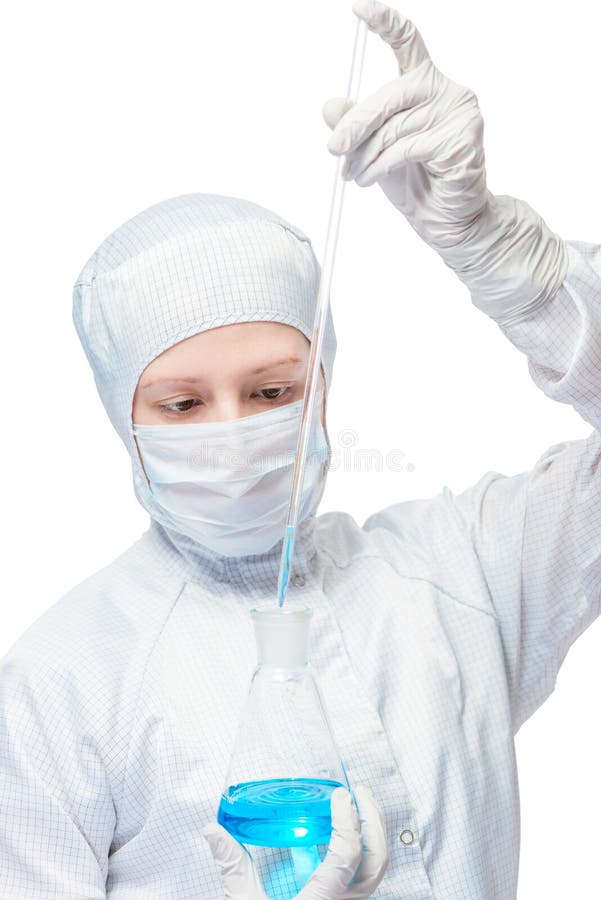 Chemical Laboratory Conducting Experiments with Blue Liquid Stock Image ...