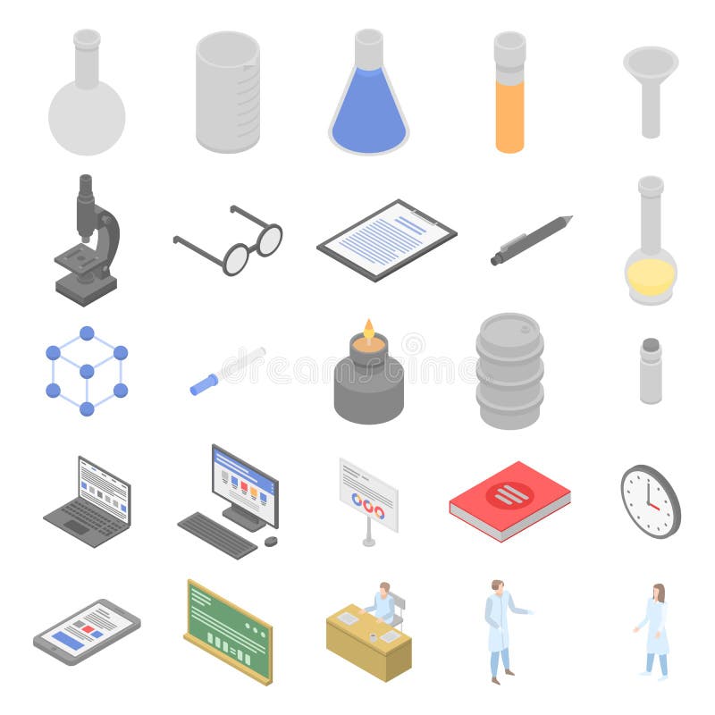 Chemical Laboratory Experiment Icons Set, Isometric Style Stock Vector ...