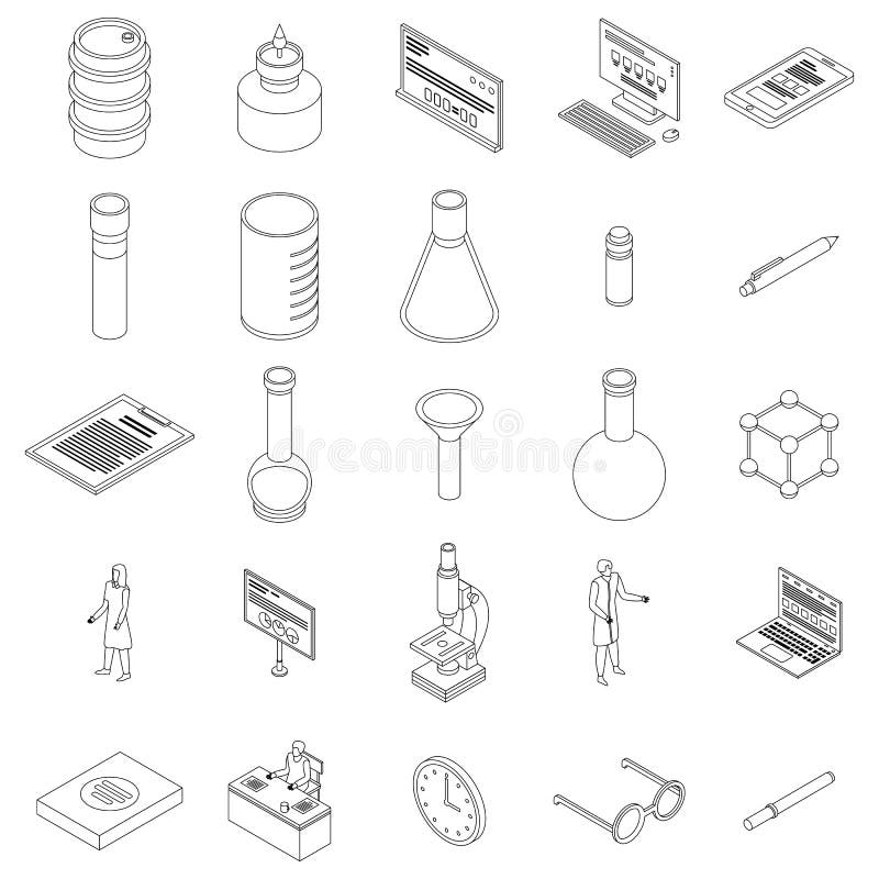 Chemical Laboratory Experiment Icons Set Vector Outline Stock Vector ...