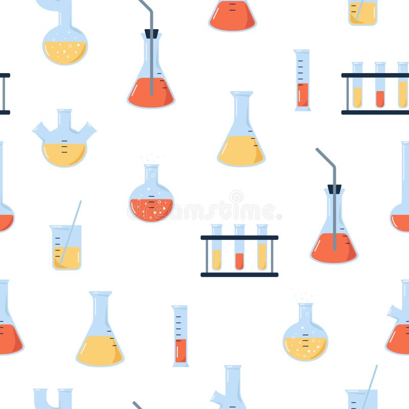 Chemical Laboratory Flasks Seamless Pattern Stock Vector - Illustration ...