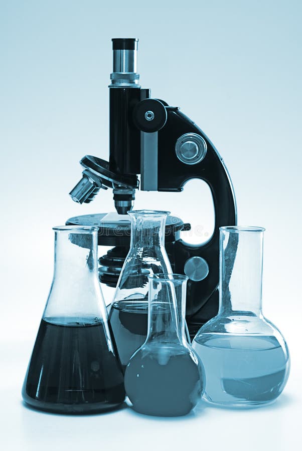 Chemical Laboratory Glassware and Microscope Stock Image - Image of ...
