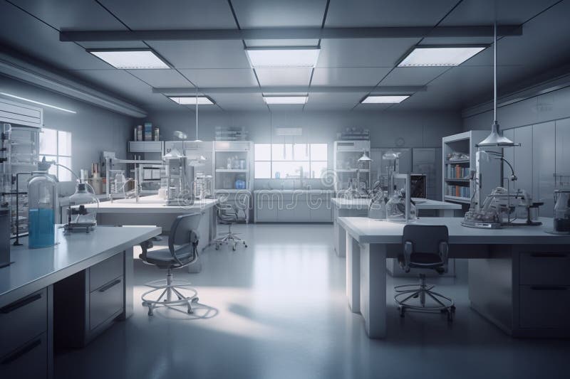 Chemical Laboratory Interior. 3d Rendering Toned Image Double Exposure ...