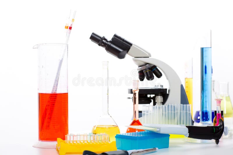 Chemical Laboratory with Microscope Test Tube Flask Stock Image - Image ...