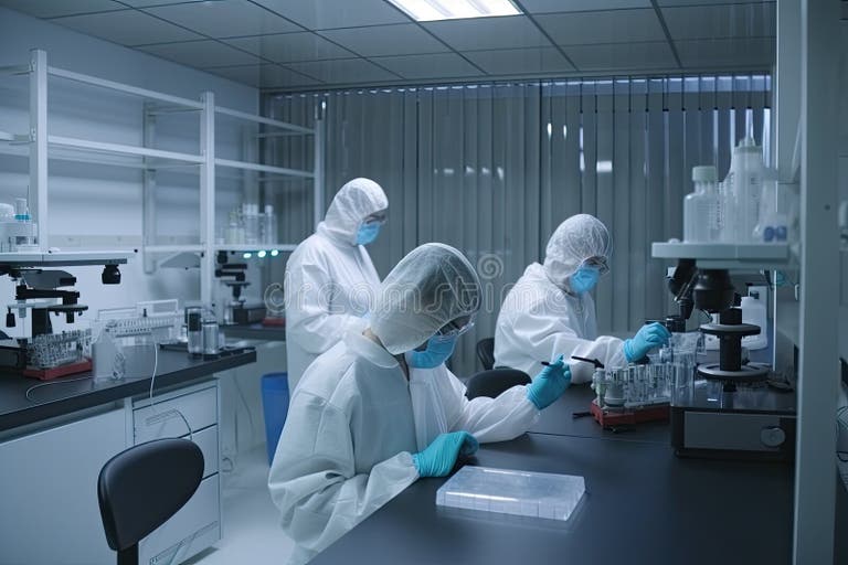 Chemical Laboratory, with Scientists Performing Experiments and ...