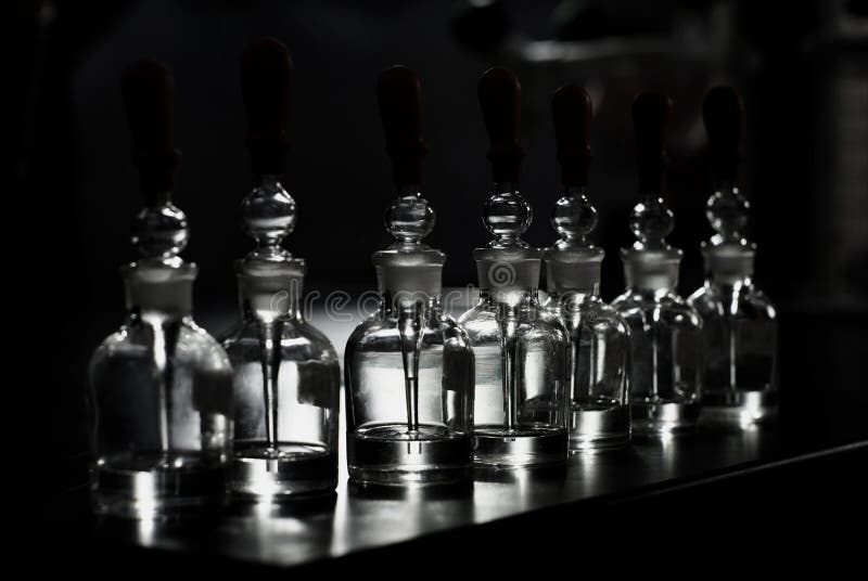 Chemical Laboratory Tubes Over Black Stock Photo - Image of glass ...