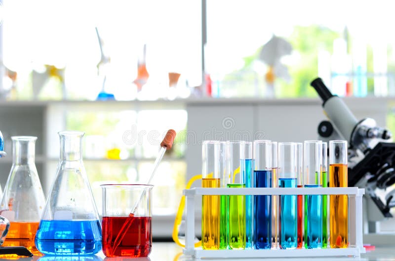 Chemical Liquid Test Tube and Microscope in Laboratory. Stock Photo ...