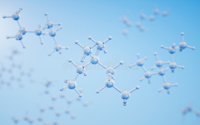 Chemical Molecule with Blue Background, 3d Rendering Stock Illustration ...