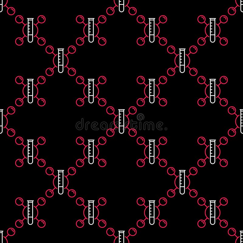 Chemical Molecule and Laboratory Test Tube Vector Line Seamless Pattern ...