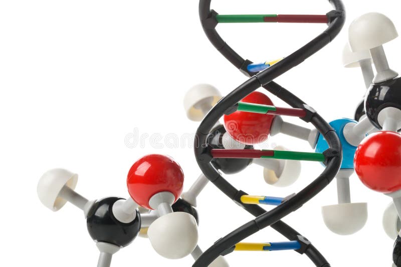 Chemical Molecule Model and DNA Structure Model Over White Background ...