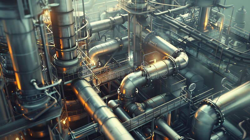 A Chemical Plant with Complex Piping Systems and Reactors, Industrial ...