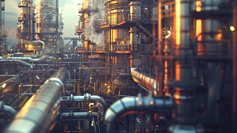 A Chemical Plant with Complex Piping Systems and Reactors, Industrial ...