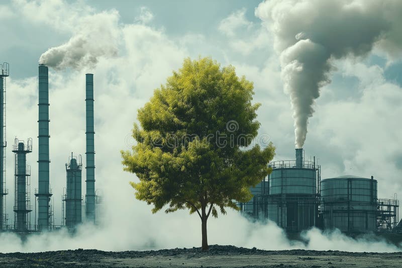 Chemical Plant Smoke Green Tree Growing Environmental Problem Alert ...