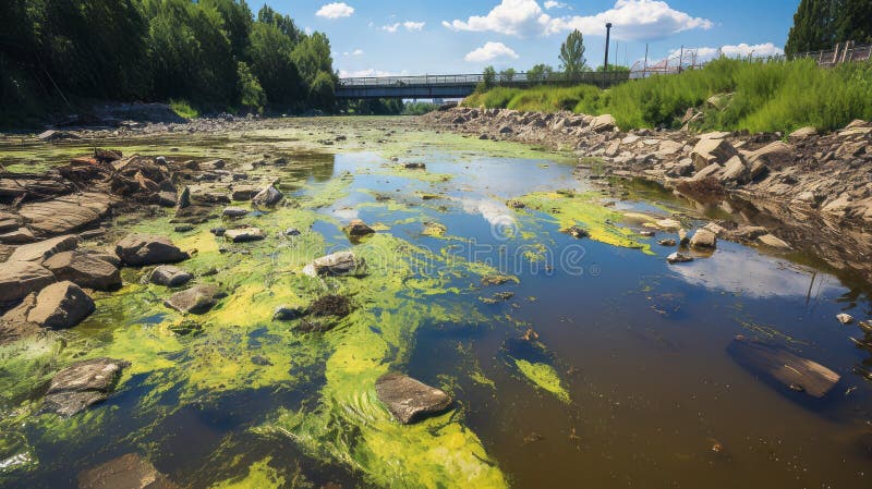 Chemical Pollution Affecting Aquatic Life in River Stock Illustration ...