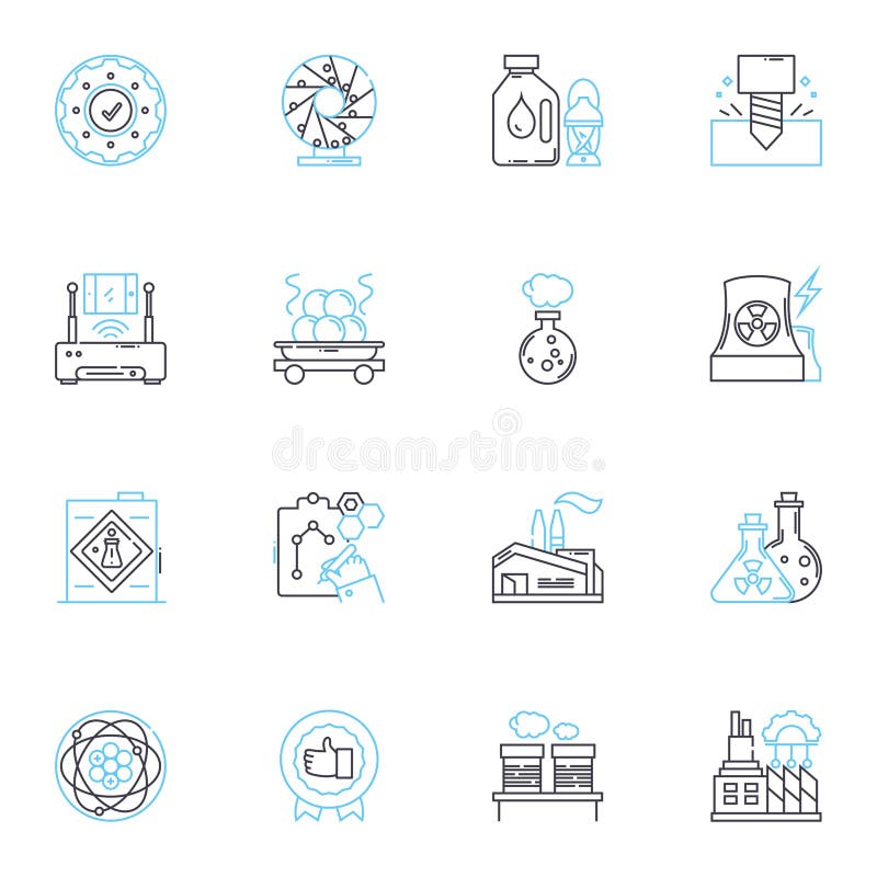 Chemical Processing Linear Icons Set. Synthesis, Reactor, Distillation ...