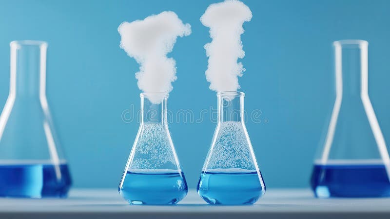 Chemical Reaction in a Lab, Focusing on the Bubbling Effect As Two ...