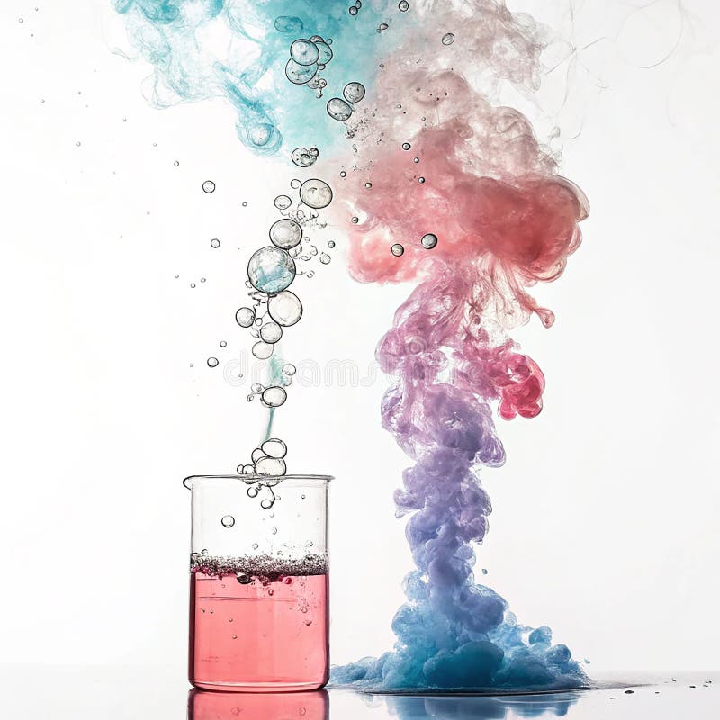 Chemical Reaction with Smoke and Bubbles Stock Illustration - Illustration of study, analysis ...