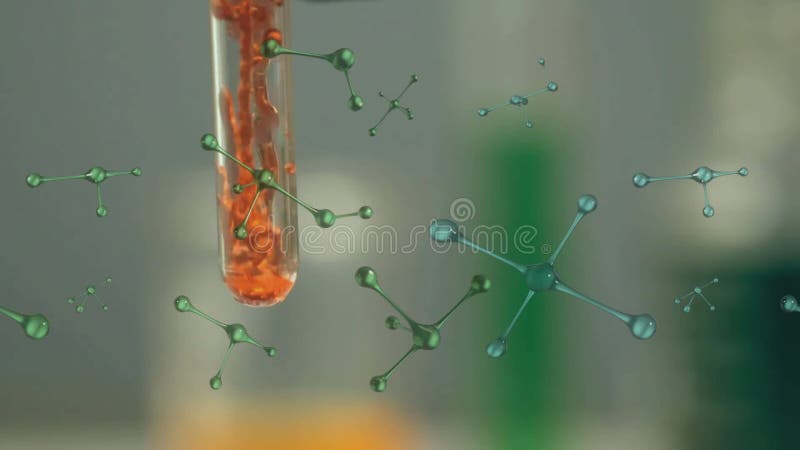 Chemical Reaction in Test Tube with Animated Molecular Structures in ...