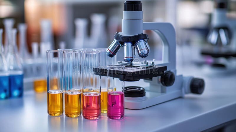 Chemical Reactions, Scientific Experiment Ongoing with Microscope and ...