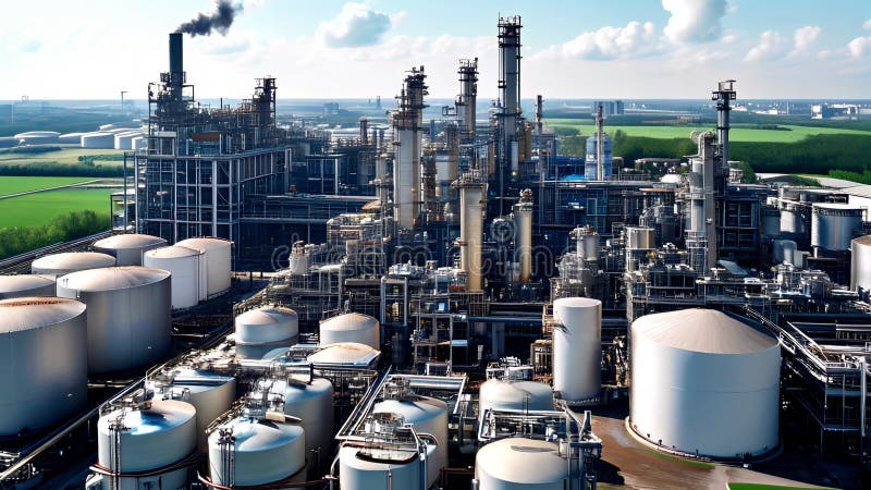 Concept of a Large Chemical Processing Plant, from Above. Chemical ...