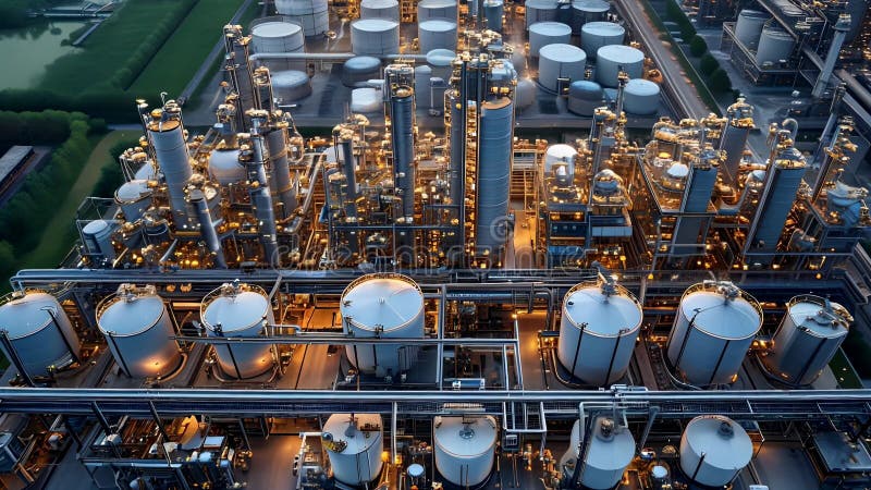 Concept of a Large Chemical Processing Plant, Top View. Chemical ...