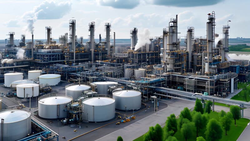 Concept of a Large Chemical Processing Plant, Top View. Chemical ...