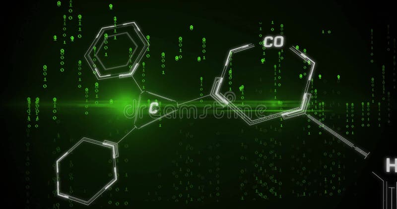 Chemical Structure and Binary Code Animation Over Green Background Stock Footage - Video of ...