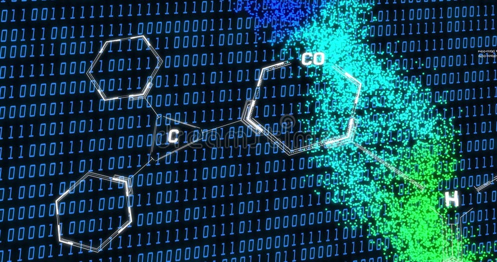Chemical Structure and Binary Code, Data Processing Image Stock Photo - Image of research ...