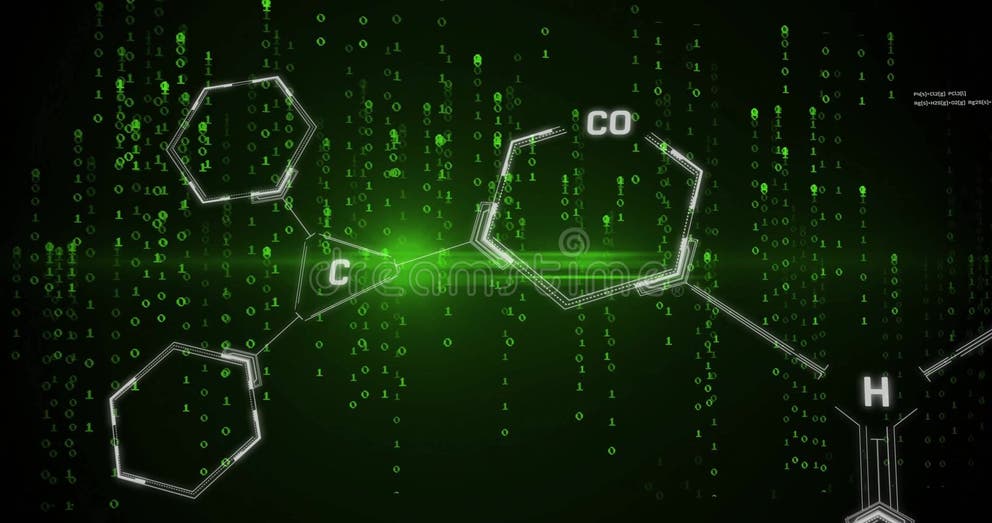 Chemical Structure and Binary Code Image Over Green Background Stock ...