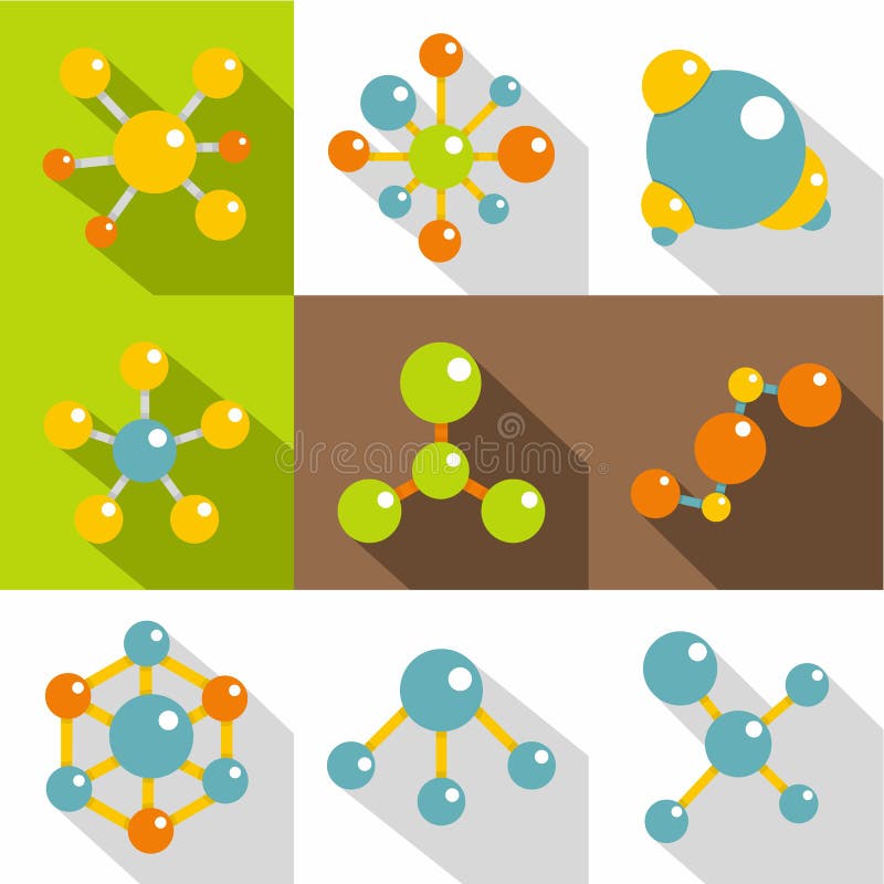 Chemical Structure Icons Set, Flat Style Stock Vector - Illustration of ...