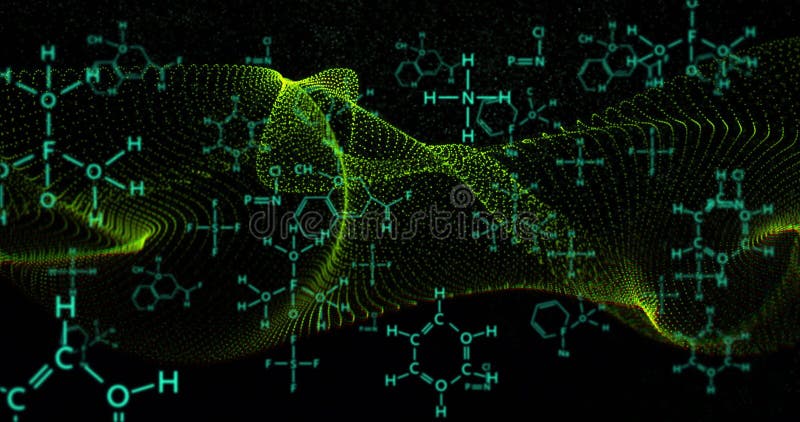 Chemical Structures and Molecular Bonds Over Dynamic Green Wave Image ...