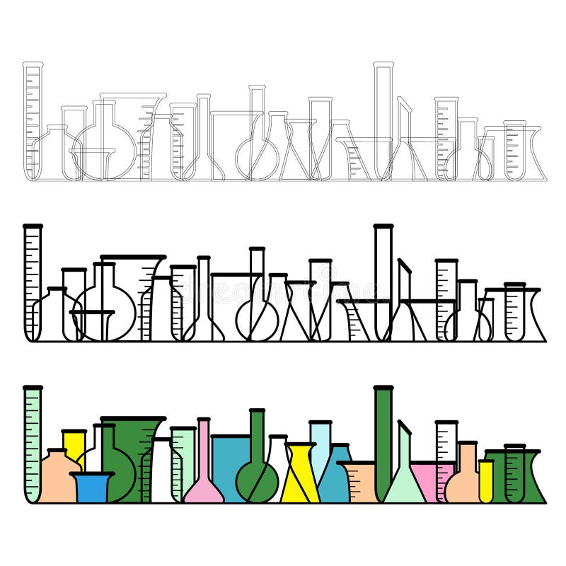 Chemical Test Tubes Vector Border or Web Banner Icons Set Minimalist ...
