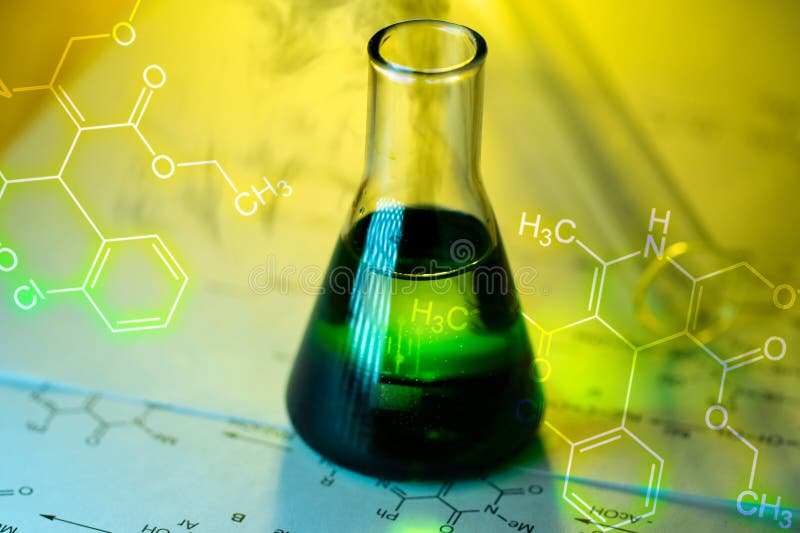 Chemical Tube with Reaction Formula Stock Image - Image of composition ...