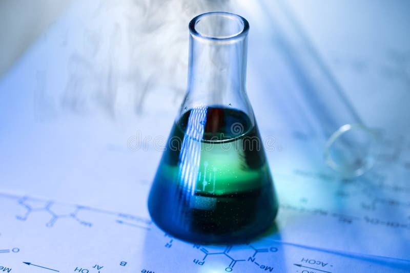 Chemical Tubes with Reaction Formulas Stock Photo - Image of chemical ...