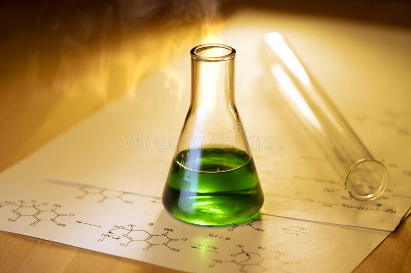 Chemical Tubes with Reaction Formulas Stock Image - Image of research ...