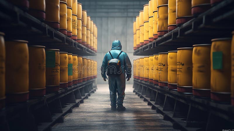 Chemical Worker Carrying Canisters with Hazardous Materials, Generated ...