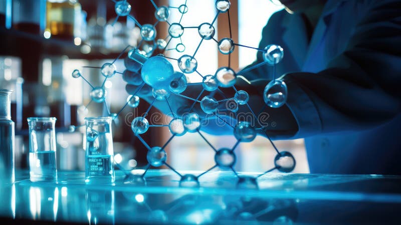 Chemicals blue molecules stock illustration. Illustration of analysis ...