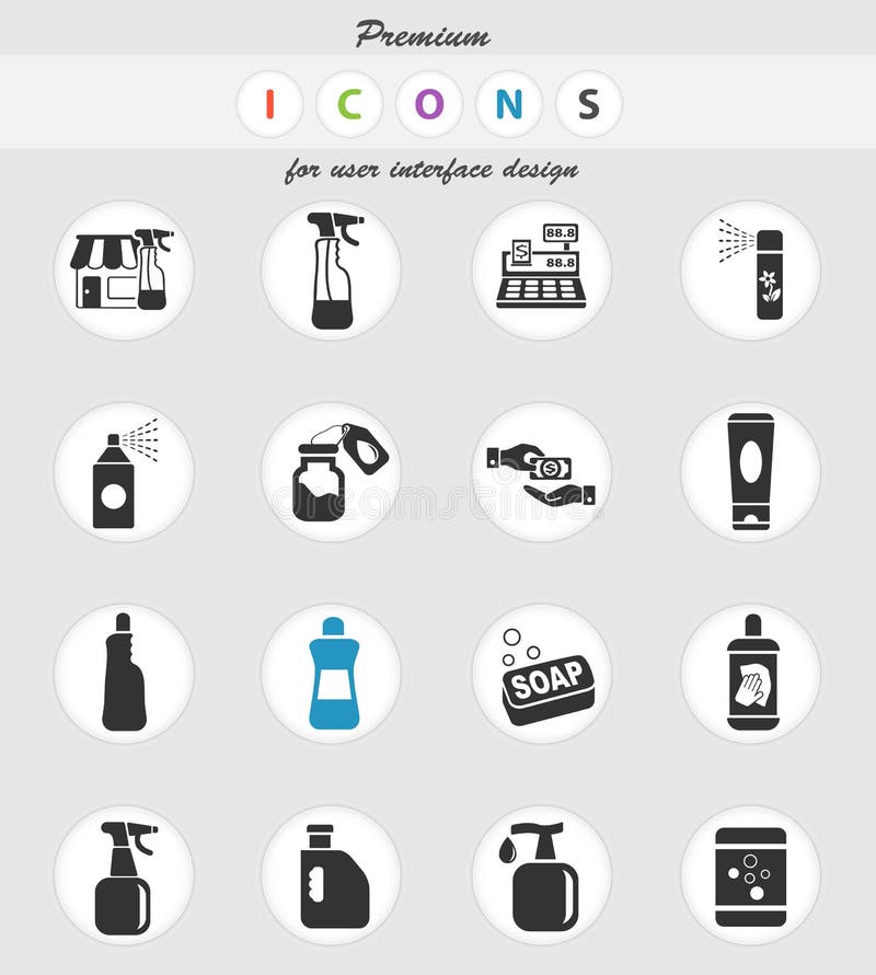 Chemicals store icon set stock vector. Illustration of household ...