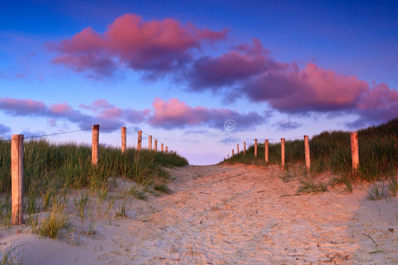 Chemin Dans Les Dunes De Sable Au Coucher Du Soleil Photo stock - Image ...