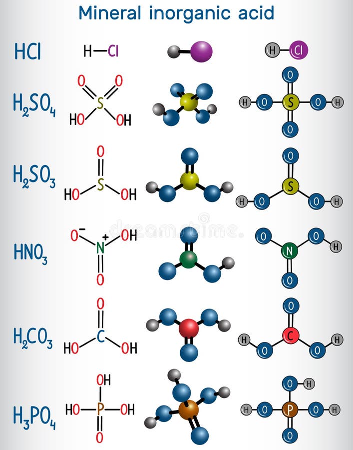 Chemisch Formule En Molecule Model Mineraal Anorganisch Zuur Hydr ...