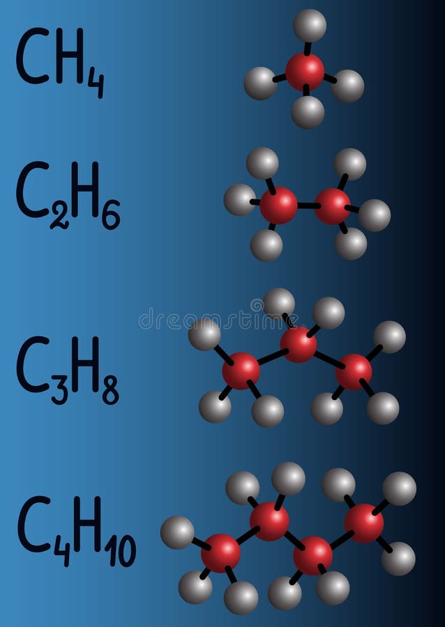 Chemische Formule En Ch4 Van Het Molecule Modelmethaan, Ethaanc2h4, P ...