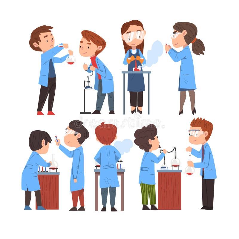 Chemist Doing Experiments Set, Scientist or Student Characters in Lab ...