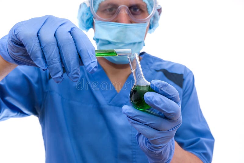 Chemist Isolated on White. he`s Making Science Experiment with Test ...