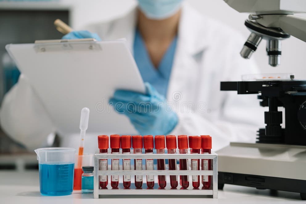 Chemist Scientist Holding Tablet Analyzing Samples Conducting ...