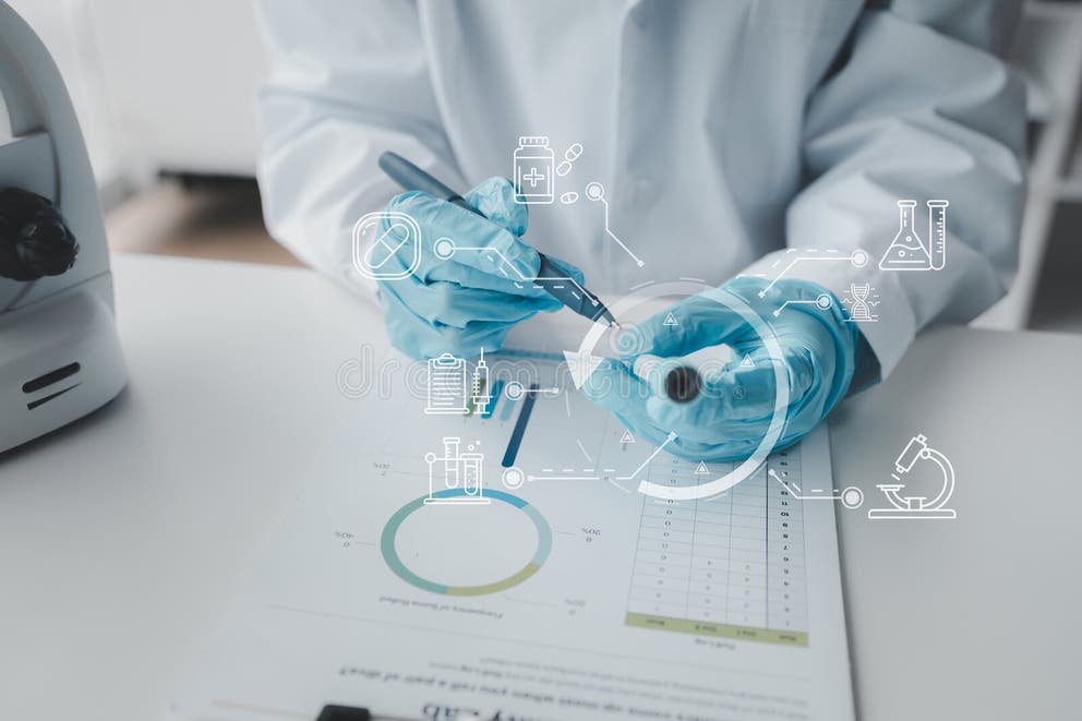 Chemist Taking Notes on Research Data, Scientist is Working in the ...