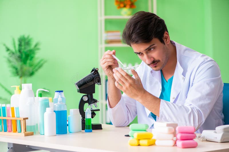 The Chemist Testing Soap in the Lab Stock Image - Image of mixing ...