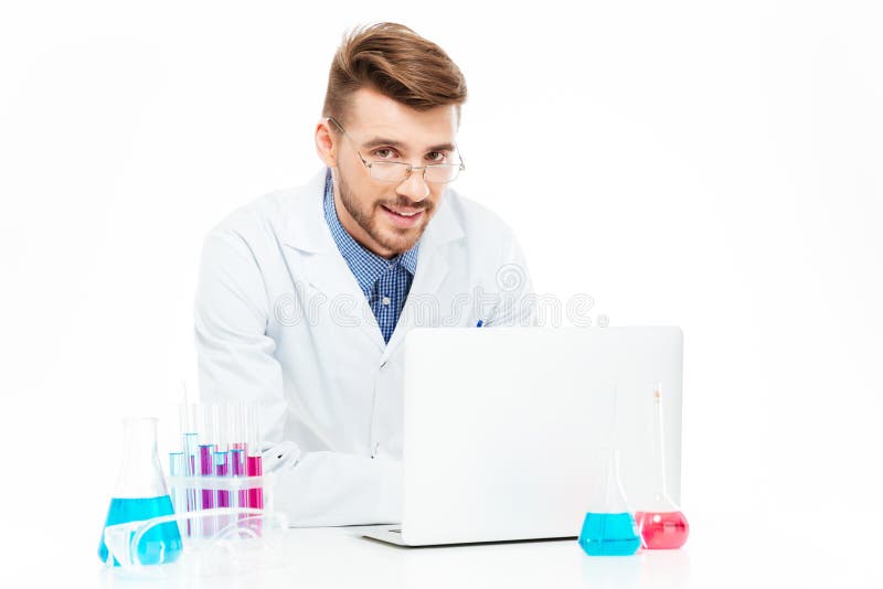 Chemist Using Laptop Computer Stock Photo - Image of chemical ...