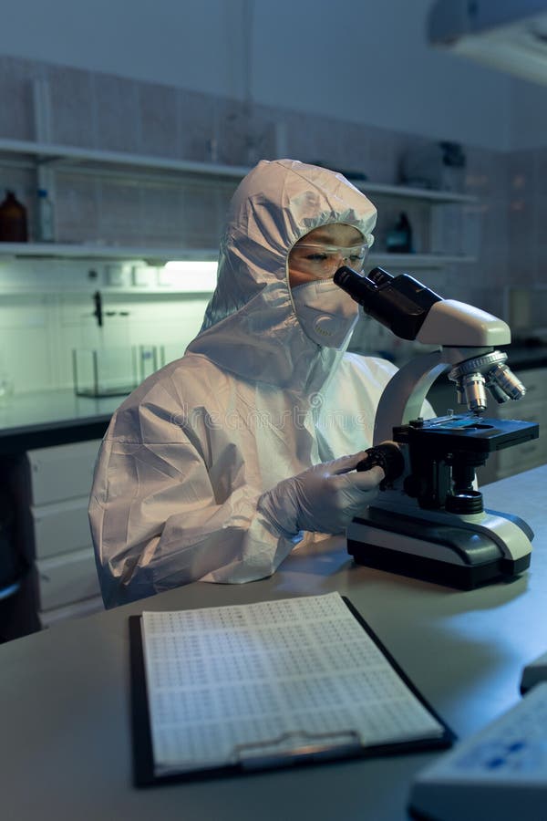 Chemist Using Microscope at Work Stock Photo - Image of adult, computer ...